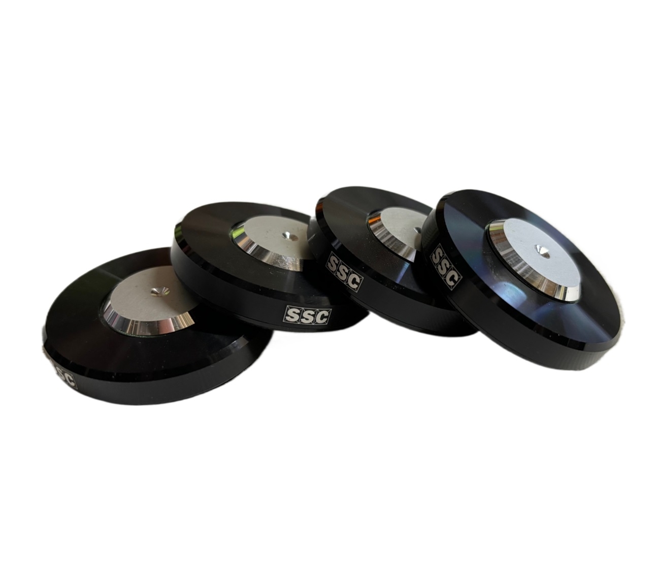 SSC Netpoint 300 Schwarz eloxiert - Pucks mit Spikemulde | 4er Set